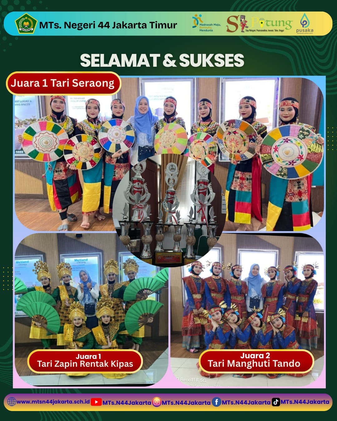 Triple Win! Tim Tari MTsN 44 Jakarta Sabet Juara 1 & 2 di Lomba Tari ...